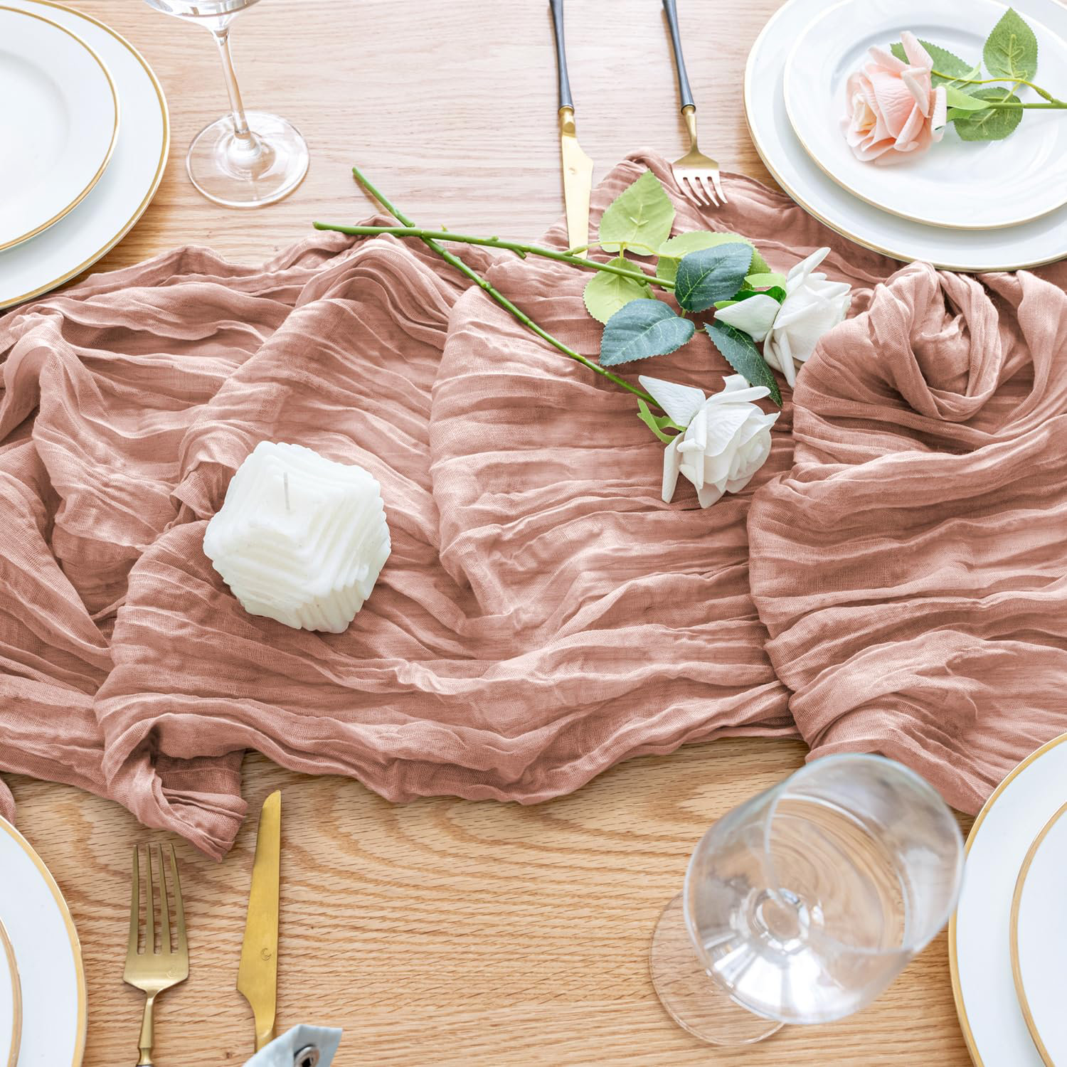 The Holiday Aisle Cheesecloth Table Runner 6Pack 10FT Dusty Pink Boho Gauze Cheese Cloth Table Runner For Party Long Rustic Sheer Table Runners For Baby Bridal Shower Wedding Easter Table Decor
